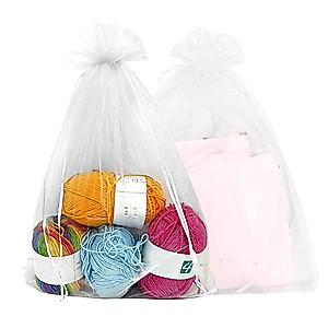 SumDirect 100Pcs12x16 Inches Extra Large White Organza Gift Bags with Drawstring