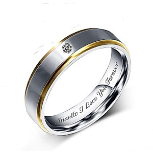 Personalized Women's Two Tone Silver & Gold Stainless Steel Promise Ring Custom Engraved Free - Ships from USA