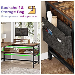 SEDETA 63" L Shaped Desk, Convertible Long Home Office Desk or Corner Desk, Office Computer Desk with Drawer, Power Strip, Storage Cabinet & Monitor Stand for Home Office, Rustic Brown