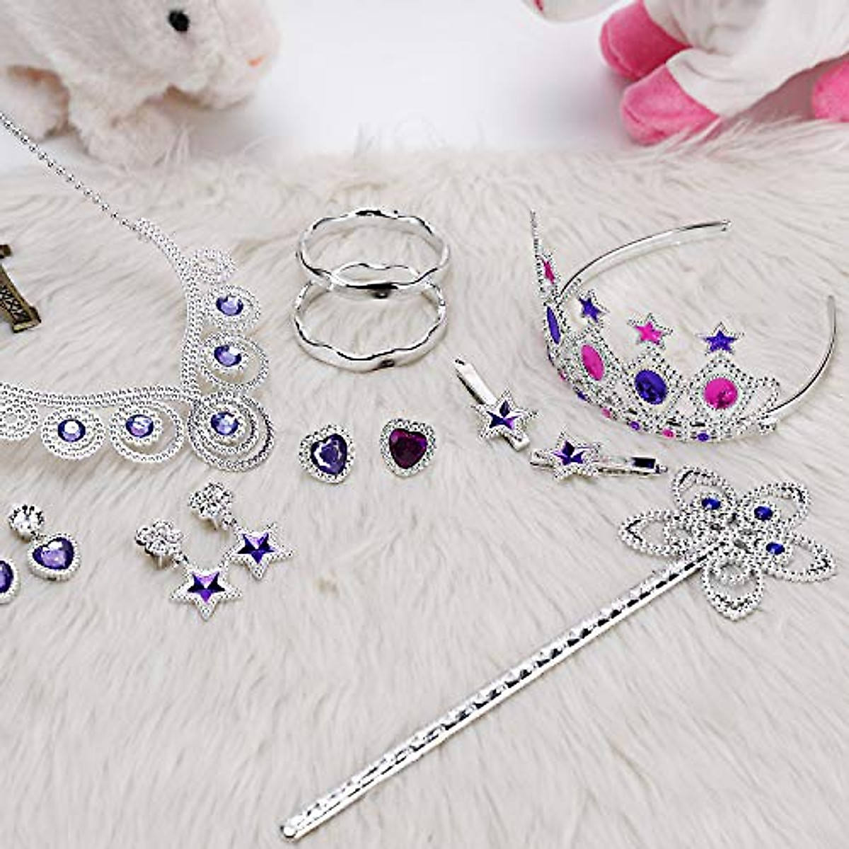 Liberty Imports 50 PCS Princess Jewelry Dress Up Accessories, Pretend Play Set Jewelry Party Favors for Girls Cosplay Party Favors with Crown Wand Ring Earring Necklace