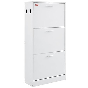 VEVOR Shoe Cabinet with 3 Flip Drawers, Shoe Storage Cabinet for Entryway, Free Standing Shoe Storage Organizer with Side Hooks for Heels, Boots, Slippers in Hallway, Living Room
