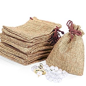 LYSXP 50PCS Burlap Bags with Drawstring，3x4 Inch Drawstring Gift Bag Jewelry Pouches for Wedding Party Favors, DIY Craft, Christmas,Presents (Coffee, 3x4Inch)