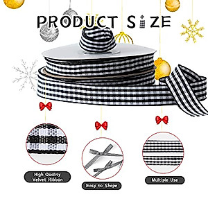 ZQYSING Black White Gingham Ribbons - White Black Buffalo Check Ribbons 3/8" and 5/8" x 50 Yards Black Plaid Fabric Ribbons for DIY Crafts Gift Bows Decoration Bouquet