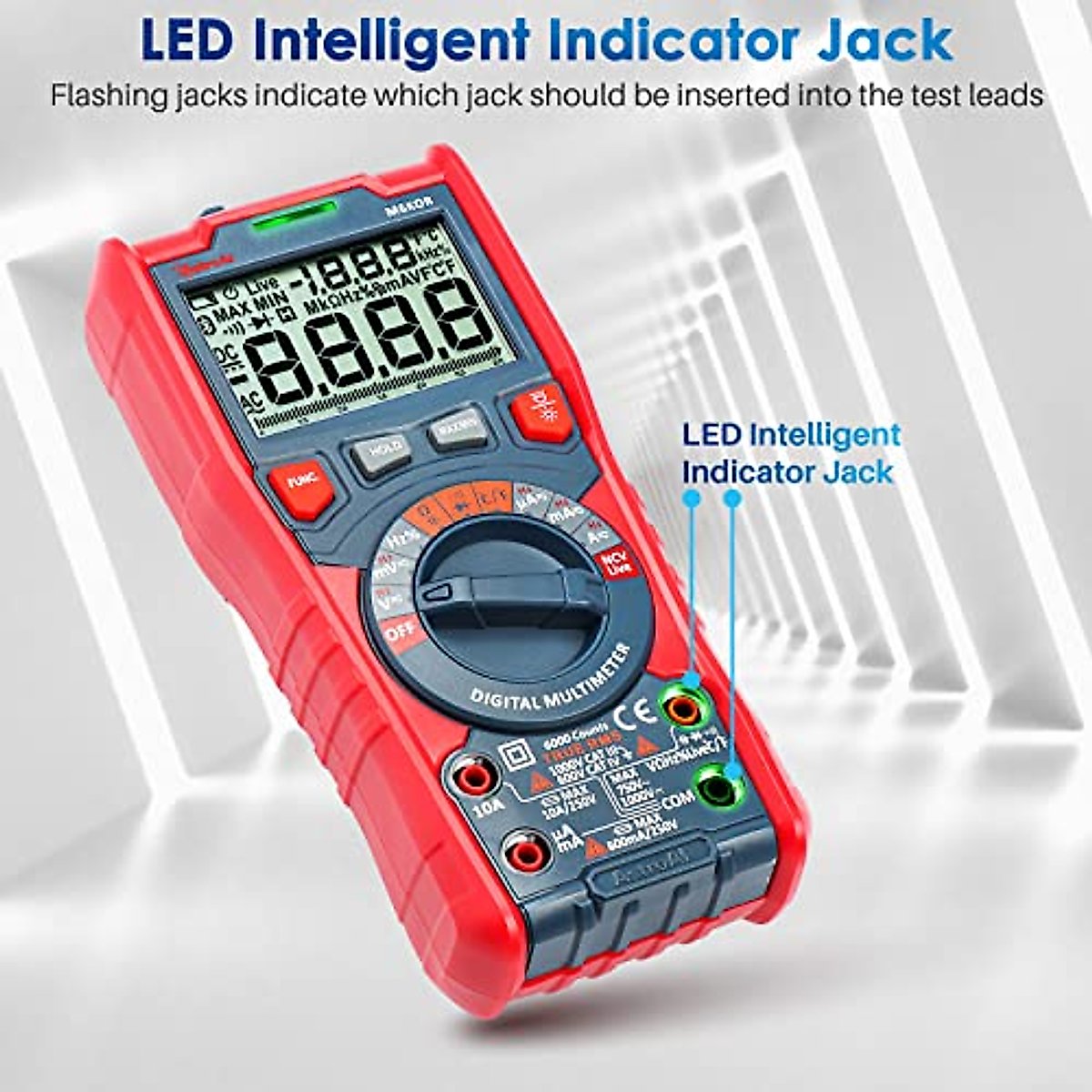 AstroAI Digital Multimeter, TRMS 6000 Counts Auto-Ranging Voltage Tester Voltmeter Measuring AC/DC Voltage Current, Capacitance Resistance Frequency Temperature Continuity Diodes with NCV