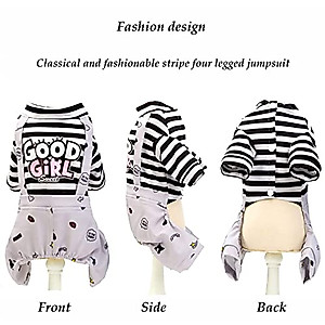 Dog Clothes Cute Stripe Jumpsuit Adorable Soft Puppy Shirt Pet Coat, Comfort Dog Pjs Apparel Costume for Small Medium Large Dogs Boy Girl Kitten. Grey, Large.