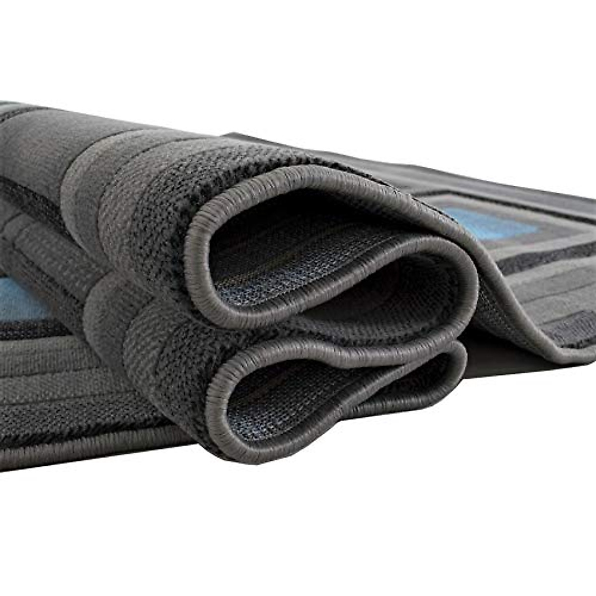 HR Abstract Blue/Silver/Gray Geometric Modern Squares Pattern 5x7 Area Rug (5'2" x 7'2")