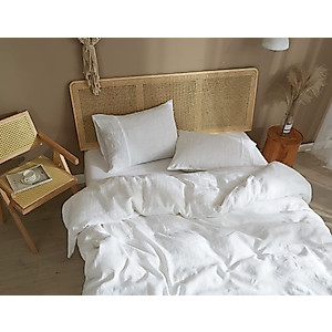 Ivellow Bed Linen Set, 100% Pure French Linen Duvet Cover, Queen, 3Pcs (1 Duvet Cover, 2 Pillowcases), Off White