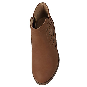 Soda Girl's Triangle Cutout Side Chunky Stacked Heel Ankle Boot (Tan, numeric_2)