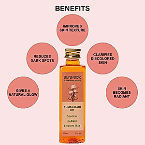 Auravedic Kumkumadi Oil Pure Saffron for Ultra Radiant Skin | 3.38 Fl Oz (100ml)