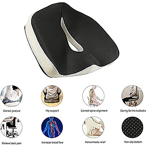 SMSOM Ergonomic Memory Foam Seat Cushion, Office Soft Seat Cushion, Washable Cover, Comfortable Coccyx Cushion for Home Office Chair Pad, Car Seat, Wheelchair (Black)