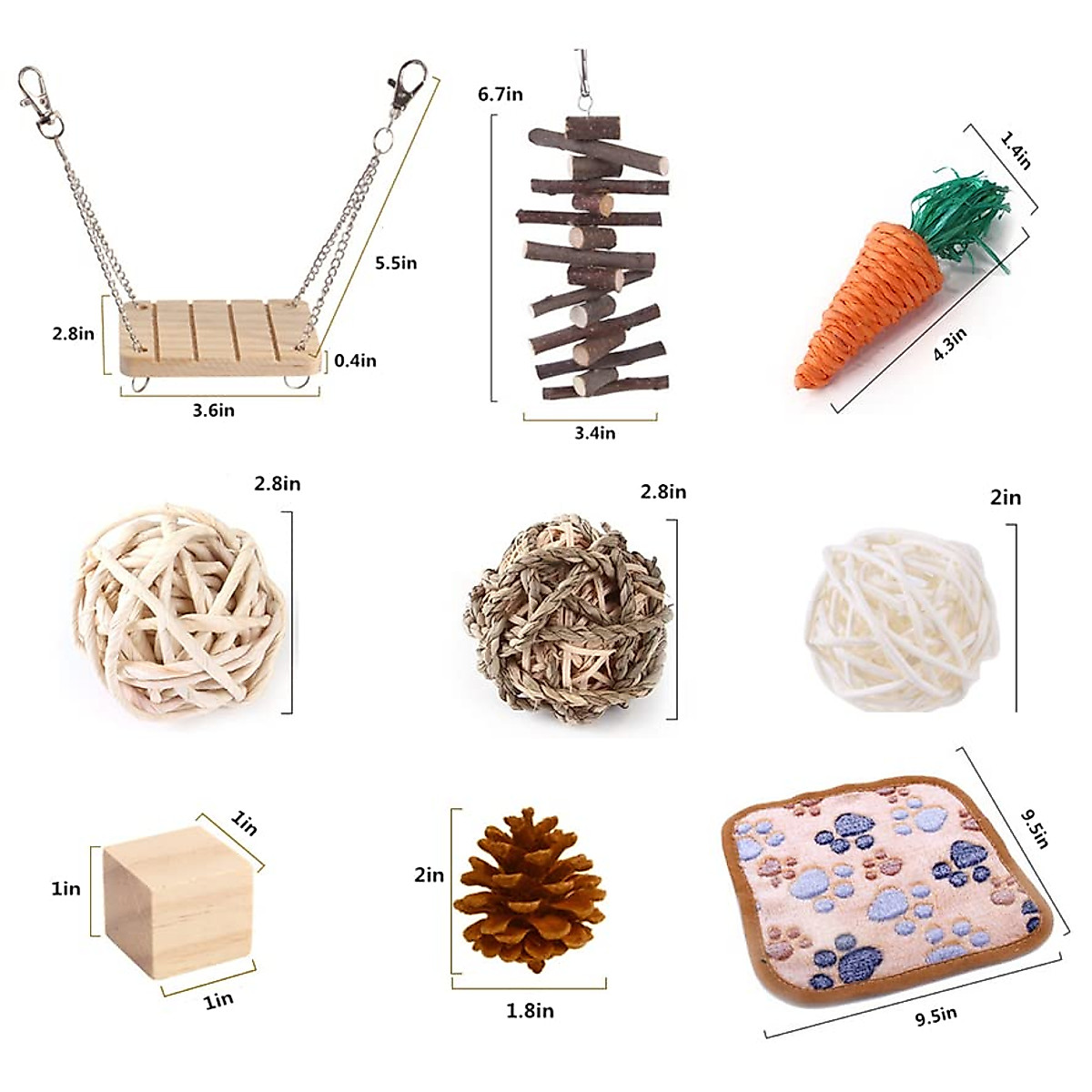 Magnoloran 12 Pack Hamster Chew Toys Set Hamster Exercise Accessories Small Animal Teeth Care Molar Toys Guinea Pig Pet Toys for Rabbit Bunny Chinchilla Guinea Pig Gerbils Groundhog Squirrels