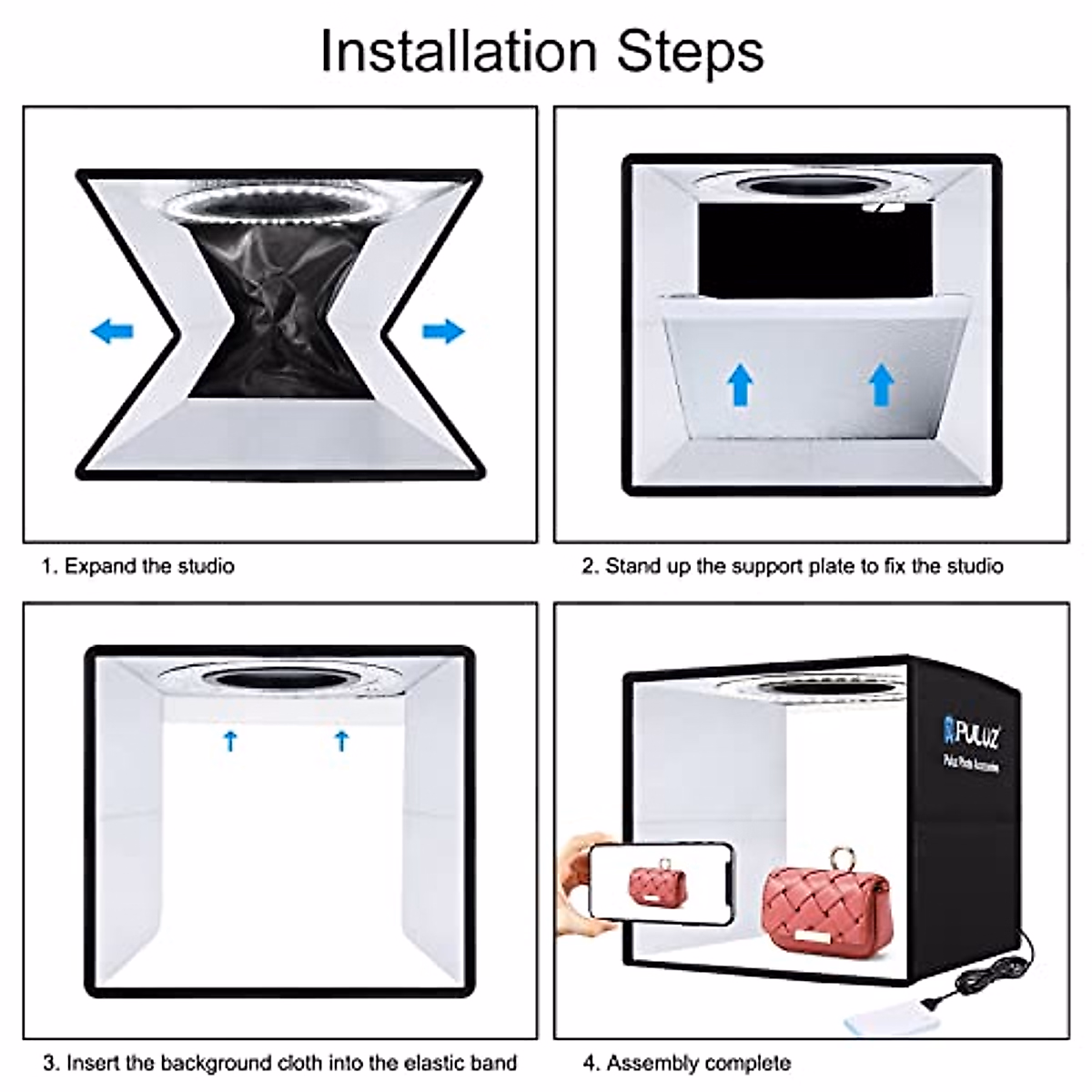 Photo Studio Box, PULUZ Mini Folding Lightbox LED Ring Light Portable Photo Studio Photography Shooting Tent Box Kit 12 Colors Backdrops USB Light Box for Phones DSLR Camera (9.8 x 9.8 inch)