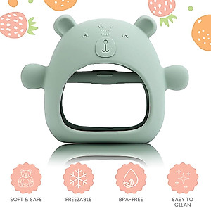 Lulyboo Silicone Teething Baby Bear, Easy to Grip Teether, Self Soothing Pain Relief for Teething, 0-12 Months, Green