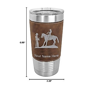 LaserGram 20oz Vacuum Insulated Tumbler Mug, Cowgirl Roping a Man, Personalized Engraving Included (Faux Leather, Rustic)
