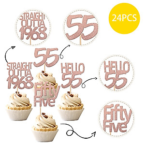 36PCS 60th Birthday Cupcake Toppers Glitter Sixty Hello 60 Straight Outta 1963 Cupcake Picks for Cheers to 60 Birthday Wedding Anniversary Party Cake Decoration Supplies Rose Gold