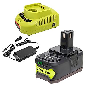 Chgdkjy 5.0Ah 18V Battery and Charger Combo Replacement for Ryobi 18V Battery P102 P103 P104 P105 P107 P108 P109 P122 Cordless Tools Battery and P118B Charger