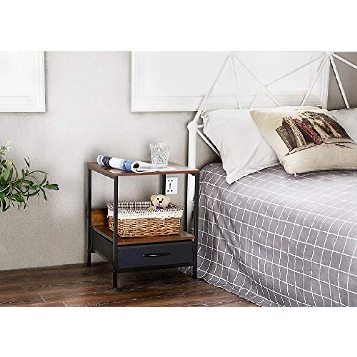 Kamiler Industrial Nightstand with Drawer -End Table,Side Table,Telephone Sofa Table Rustic Furniture Metal Frame for Bedroom/Entryway/Office