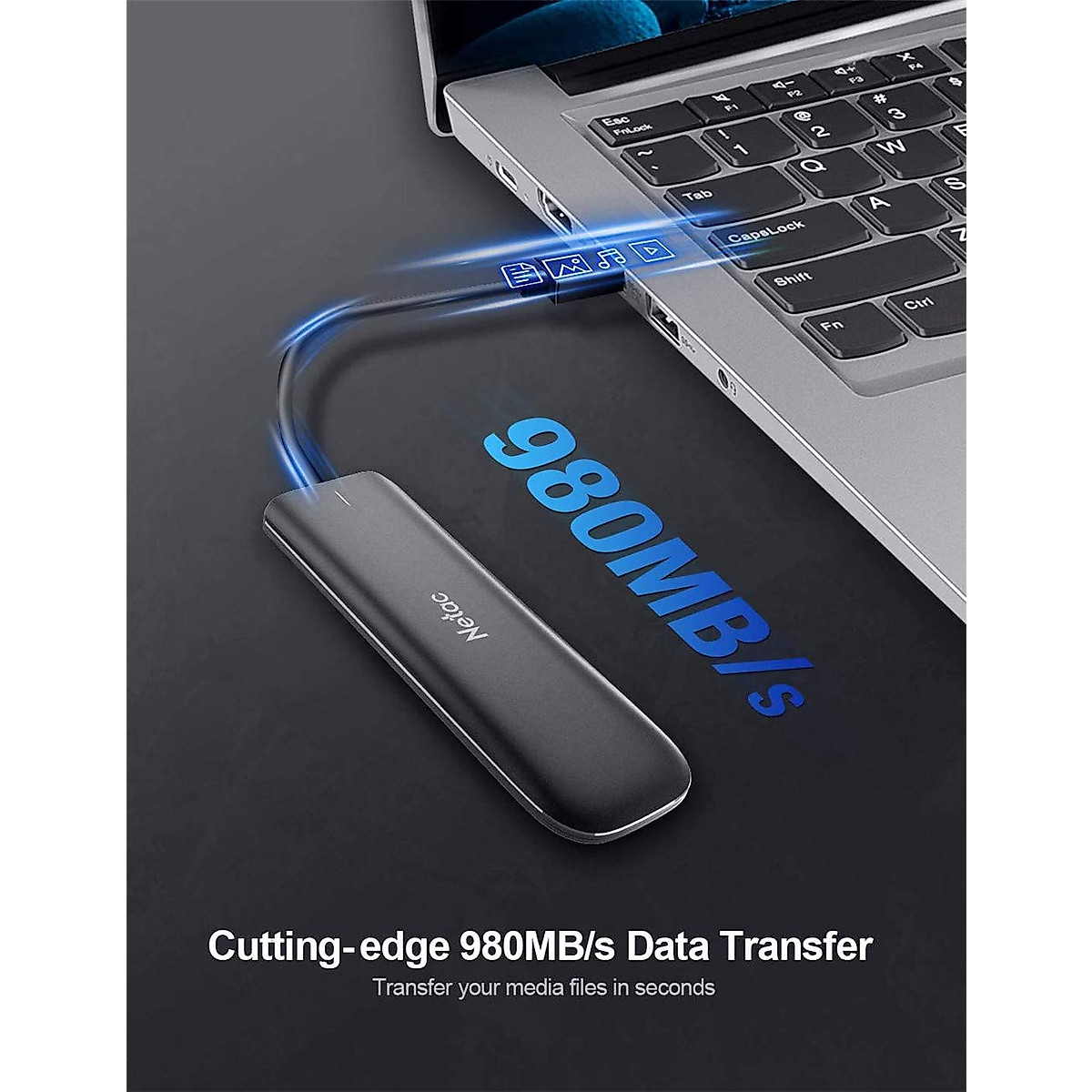 Netac SSD External Drive, 500GB Portable SSD for Type C, Up to 980MB/s, NVME SSD PCIE, USB 3.2 Gen2 10Gbps External Solid State Drive