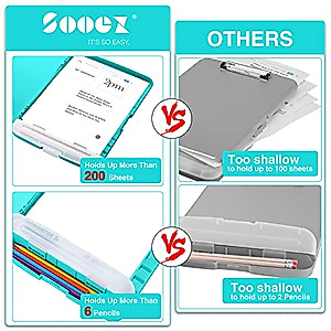 Sooez Clip Boards 8.5x11 with Storage, High Capacity Storage Clipboard, Nursing Clipboard Folder with Pen Holder, Heavy Duty Plastic Clipboard with Low Profile Clip, Clipboard Binder for Teacher, Work