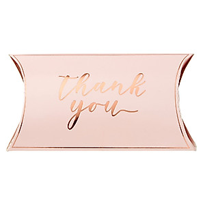 100-Pack Wedding Favor Pillow Boxes with Rose-Gold Foil Thank You, Bulk Gift Wrap for Party Supplies (5 x 3 In)