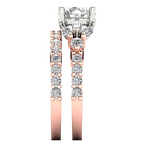 Clara Pucci 3.06 Carat Round Cut Clear Simulated Diamond 14k Rose White Gold Solitaire W/Accents Wedding Engagement Bridal Ring Set Size 3.5