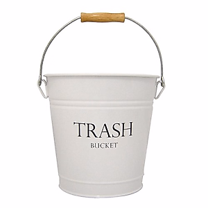 iDesign Metal Pail Trash Can for Bathroom, Bedroom, Home Office, Dorm, 10.75" x 10.75" x 10.5", White Finish with Vintage Black Lettering
