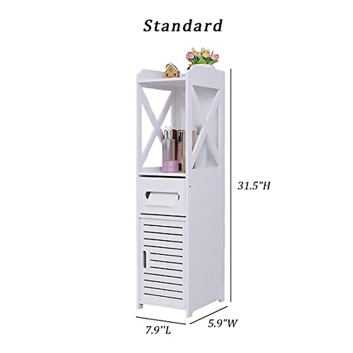 RUILOGOD Small Bathroom Storage Cabinet with Doors and Shelves Narrow Bathroom Cabinet Slim Bathroom Organizer Cabinet White YSBG-01 YSBG-01
