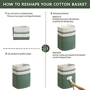 joybest Cotton Laundry Hamper, Large Woven Rope Basket with Handles for Living Room and Bedroom, Stylish Storage Basket for Clothes, Toys, and Blankets - 22x16x13 Inches Green