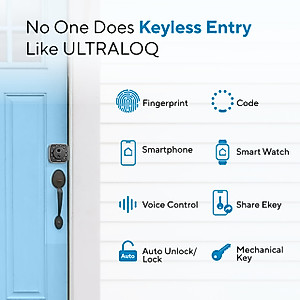 ULTRALOQ U-Bolt Pro Smart Lock + Bridge WiFi Adaptor, 6-in-1 Keyless Entry Door Lock with WiFi, Bluetooth, Biometric Fingerprint and Keypad, Smart Door Lock Front Door, Deadbolt Lock Edition