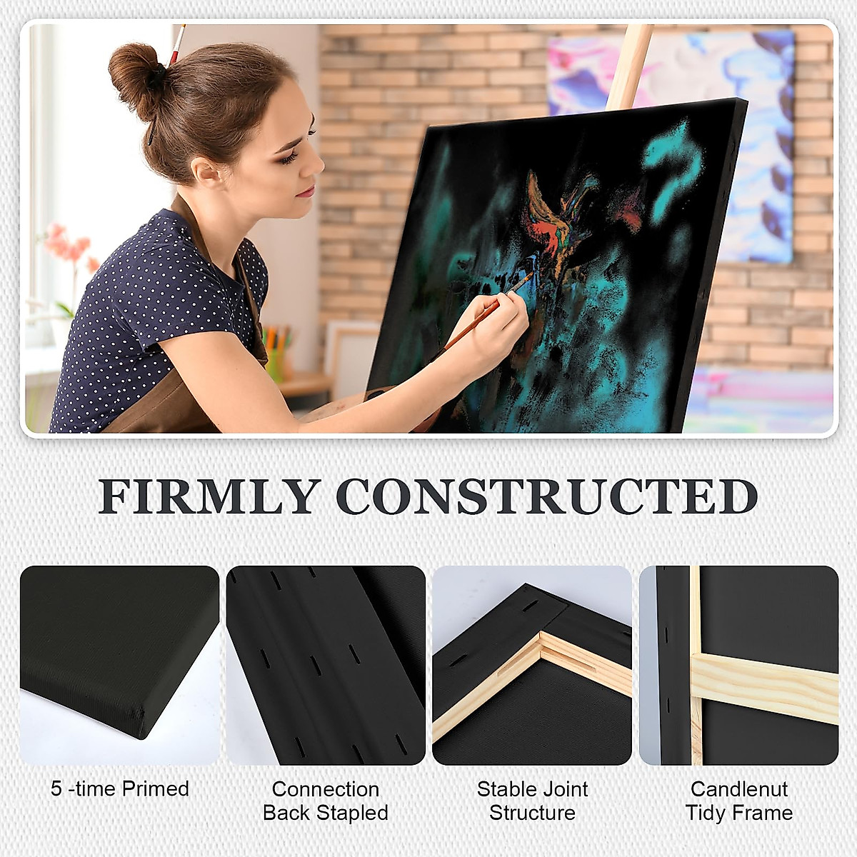 Ctosree 2 Pack Stretched Canvas for Painting, Large Black Cotton Art Large Canvas Triple Primed Painting Canvas Profile Blank Canvases for Watercolor Acrylics Oil Painting (24 x 36 Inch)