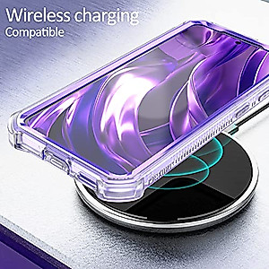 Dexnor Compatible with Samsung Galaxy S21 Plus Case with Screen Protector Electroplated Frame Clear Back Cover Rugged 360 Full Body Protective Shockproof Heavy Duty Bumper for Women -Metallic Purple
