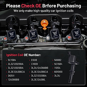 BDFHYK 8 Pack Ignition Coils for F150 Truck F250 Super Duty Truck Lincoln Mercury V8 V10 4.6L 5.4L 6.8L Compatible with 5C1584 E508 DG511 C1659 C1541 FD508