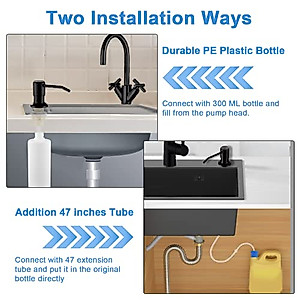 Dish Soap Dispenser for Kitchen Sink Built in Soap Dispenser Stainless Steel Soap Pump with 47" Extension Tube and 300ml Bottle Matte (Black)