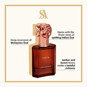Swiss Arabian Oud 74 - Luxury Products From Dubai - Long Lasting, Addictive Personal EDP Spray Fragrance - Seductive Signature Aroma - 1.7 Oz