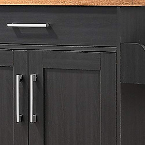 Hodedah Kitchen Island with Spice Rack, Towel Rack & Drawer, Black with Beech Top