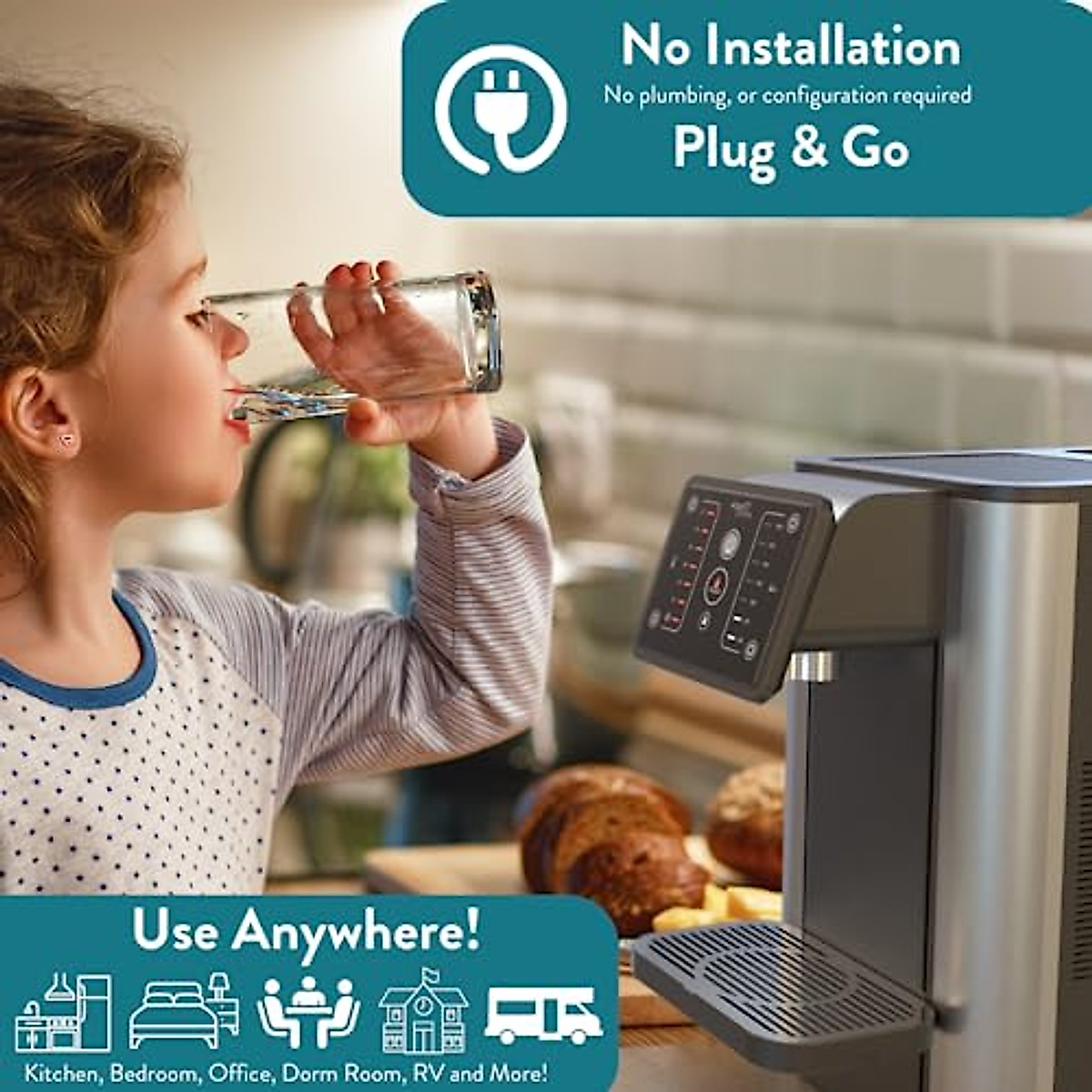 Aqua Optima AUH012 Countertop Water Filtration System, Hot Water Dispenser, Countertop Water Filter, hot Water Kettle Electric, Water Boiler, 7 Temperatures, Zero Installation, Includes 1 Filter