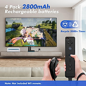 Remote Controller Charger for Wii/Wii U With 4 Pack 2800mAh Rechargeable Battery Pack, 4 Port Charging Station for Controller, Remotes Not Included