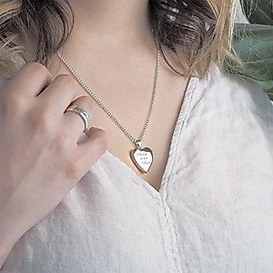 PicturesOnGold.com Always in My Heart Silver Heart Locket Pendant Necklace - 3/4 Inch X 3/4 Inch - Includes Sterling Silver 18 inch Cable Chain, Locket + 2 Photos + Engraving