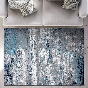 Rugshop Distressed Abstract Watercolor Area Rug 7'10" x 10' Blue