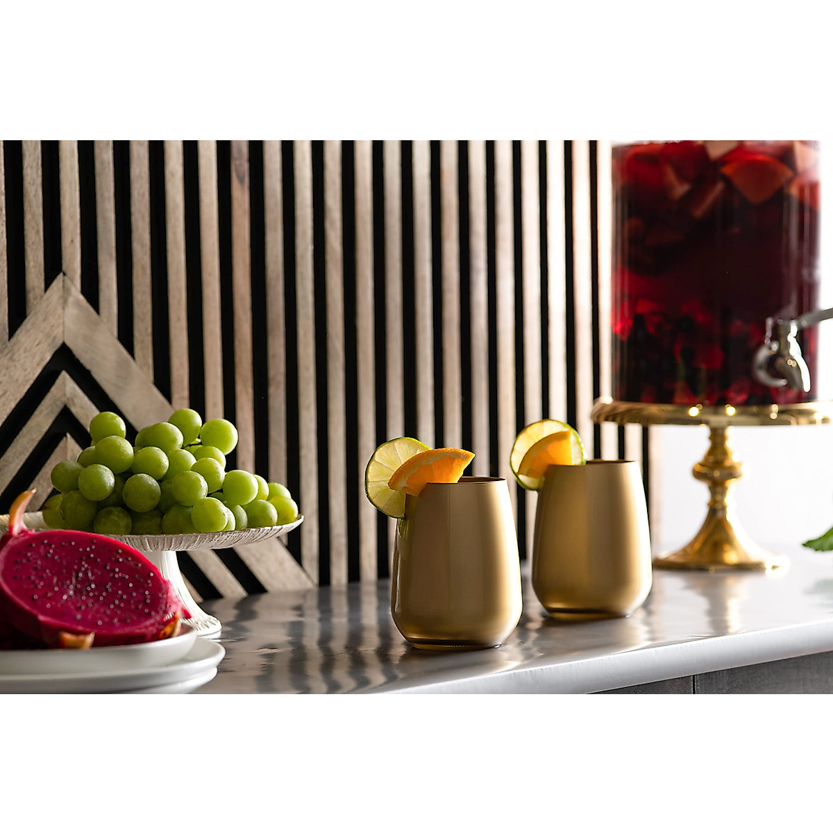 Barski Tumbler Glass - Double Old Fashioned - Set of 6 Glasses - Gold DOF Rock tumblers - Stemless Crystal Glass For Whiskey - Bourbon - Beverage - Drinking Glasses - 13 oz. - Made in Europe