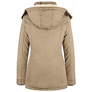 WenVen Women's Warm Heavy Quilted Winter Sherpa Coat with Hood (Khaki-2, XL)