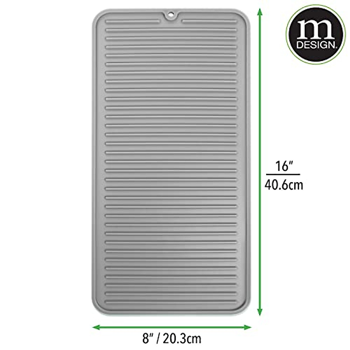 mDesign Premium Quality Square Pet Food and Water Bowl Feeding Mat for Dogs and Cats, Waterproof Non-Slip Durable Silicone Placemat - Food Safe - Small, Linelle Collection - Gray