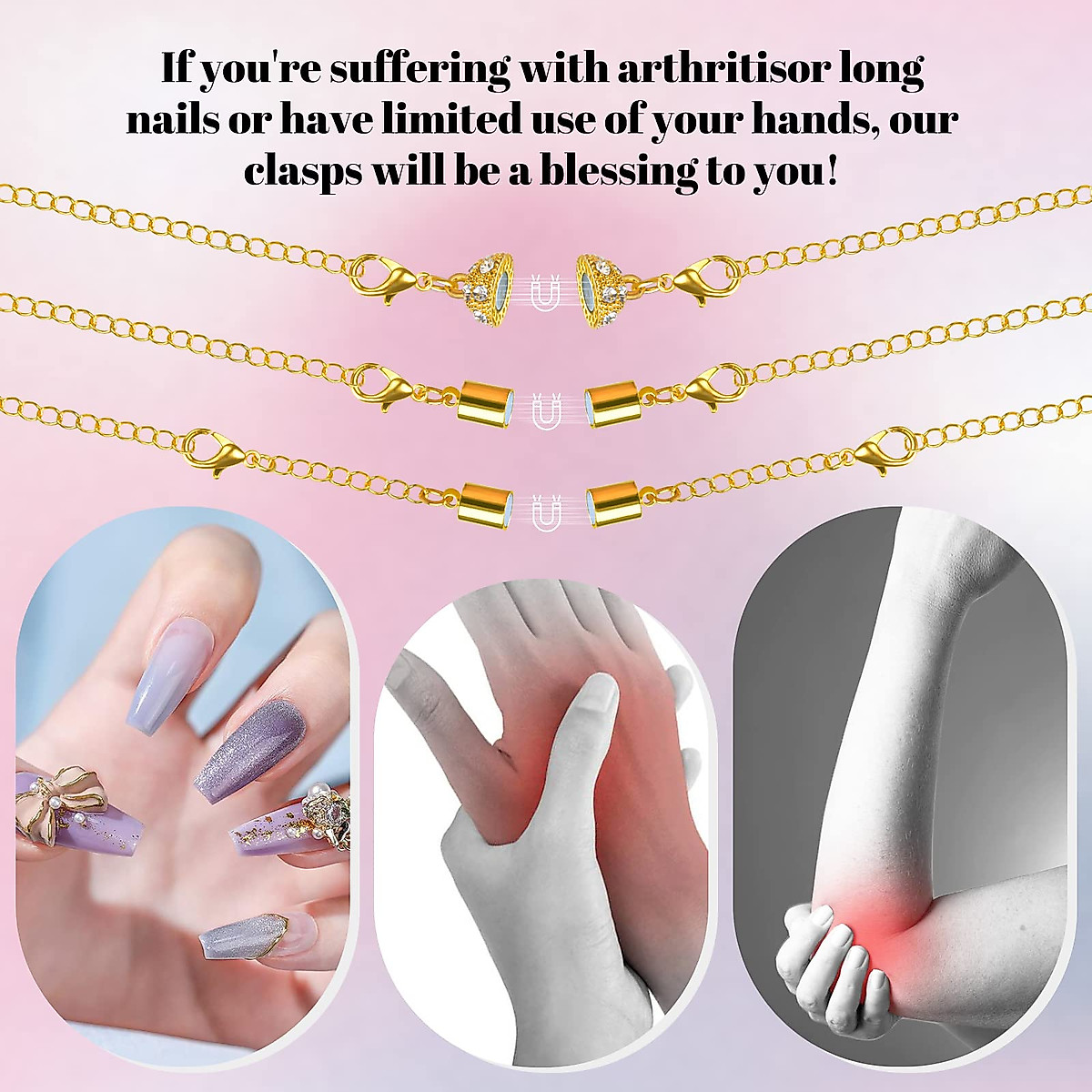 Beinhome 22Pcs Magnetic Jewelry Clasps and Necklace Extenders Gold Silver, Multiple Sizes and Styles Chain Extenders Magnetic Clasps