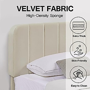 VECELO Full Size Upholstered Bed Frame with 4 Drawers and Adjustable Headboard, Velvet Platform Storage Bedframe Mattress Foundation, Wooden Slats Support, No Box Spring Needed, Beige