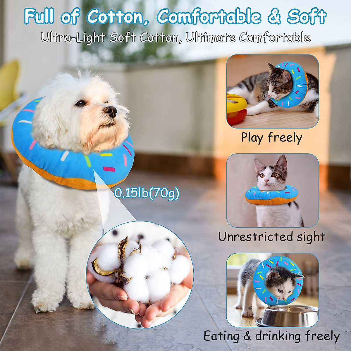 HUMLANJ Cat Cone Collar Soft, Adjustable Cat/Dog Recovery Collar, Cute Donut Kitten Cone to Stop Licking, Surgery Recovery Elizabethan Collars for Kitten Cats Puppy