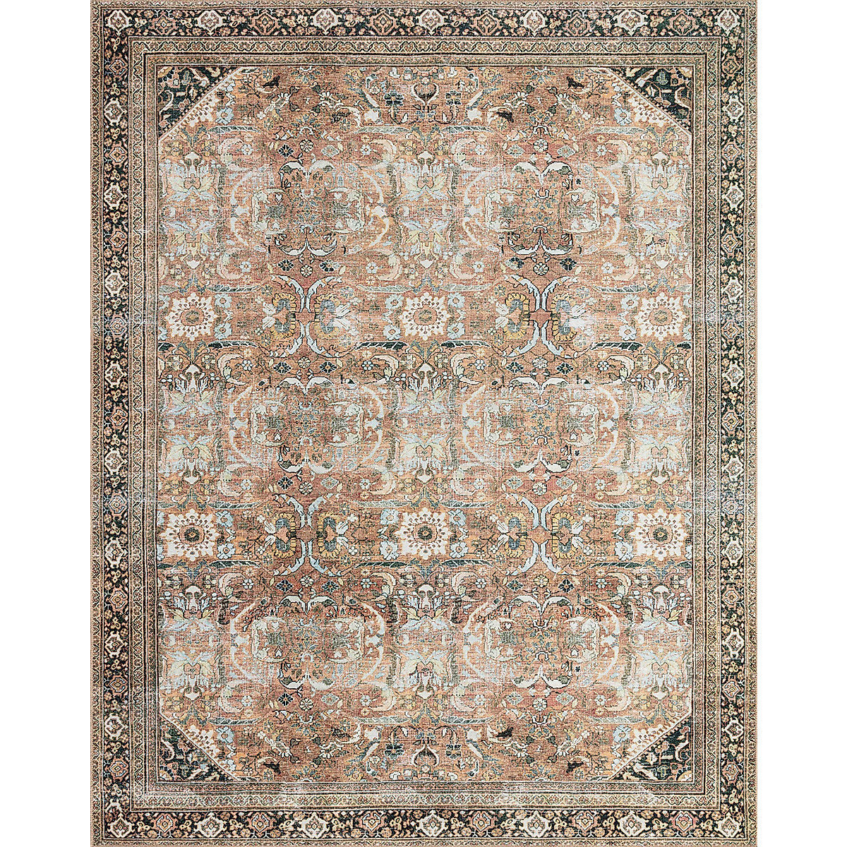 Loloi II Wynter Collection WYN-02 Auburn/Multi 5'-0" x 7'-6", 13" Thick, Area Rug, Soft, Durable, Printed, Vintage Inspired, Low Pile, Non-Shedding, Easy Clean, Living Room Rug