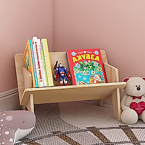 RekRang Wooden Desktop Bookshelf Simple Tabletop Tilted Bookcases for Books Magazine CDs,Desk Organizers and Storage Rack in Living Room/Office/Home (Burlywood)…