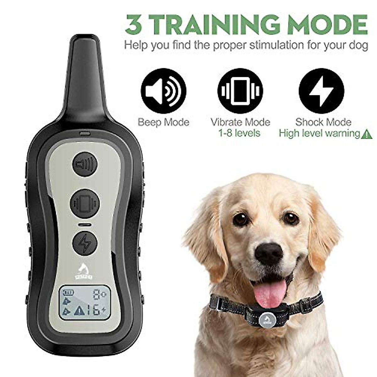 PATPET Dog Training Collar Dog Shock Collar with Remote - 3 Training Modes, Beep, Vibration and Shock, Up to 1000 ft Remote Range, Rainproof for Small Medium Large Dogs
