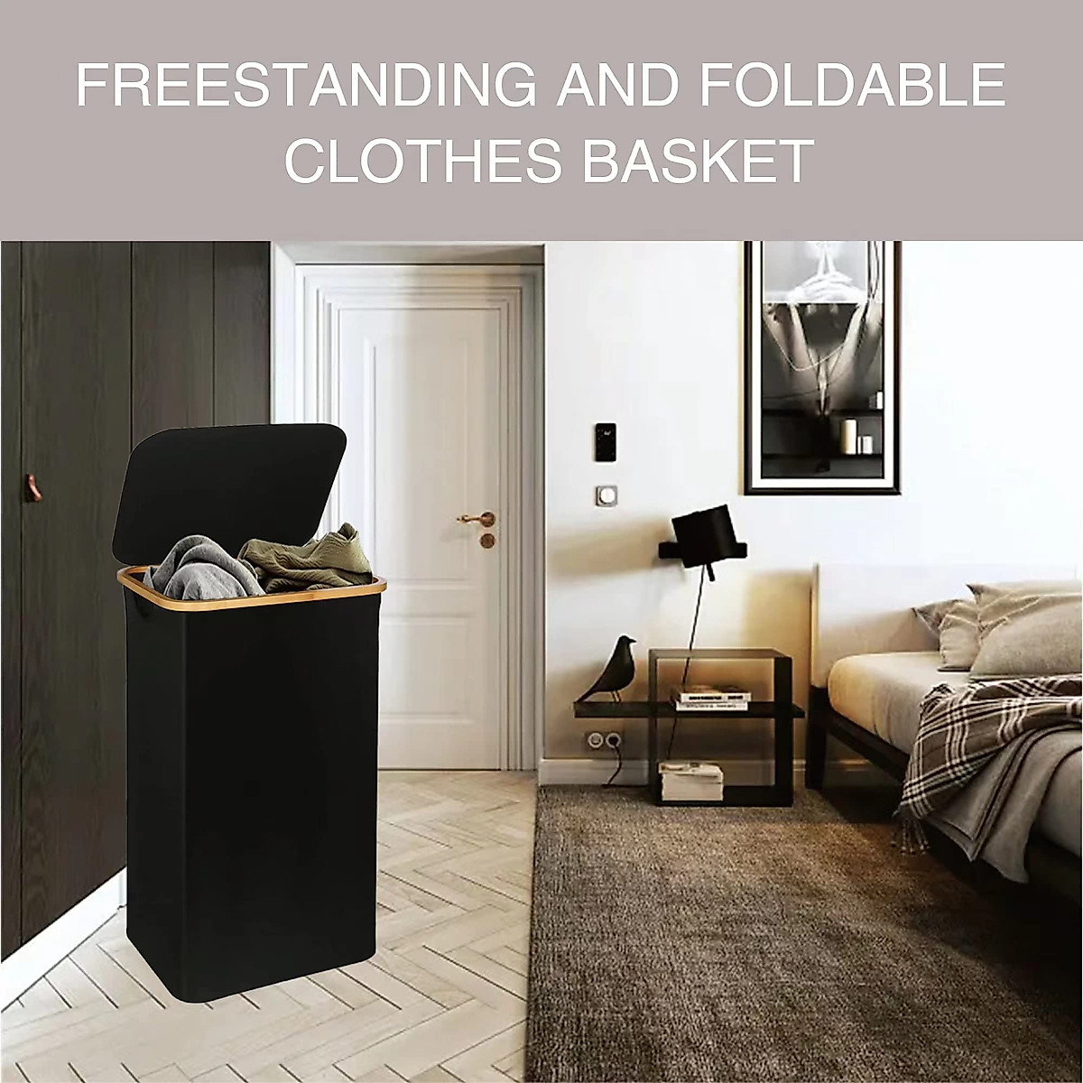 Jenumen 100L Large Black Laundry Hamper, XL Waterproof Laundry Basket with Handles and Lid for Clothes Storage in Bedroom Bathroom Laundry Bin