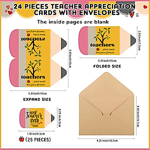 Spakon 24 Sets Christmas Appreciation Cards for Teacher with Envelope and Sticker Pencil Shape Card Thank You Card Bulk Inspirational Quotes Card Teacher Thank You Note Teacher Appreciation Gift